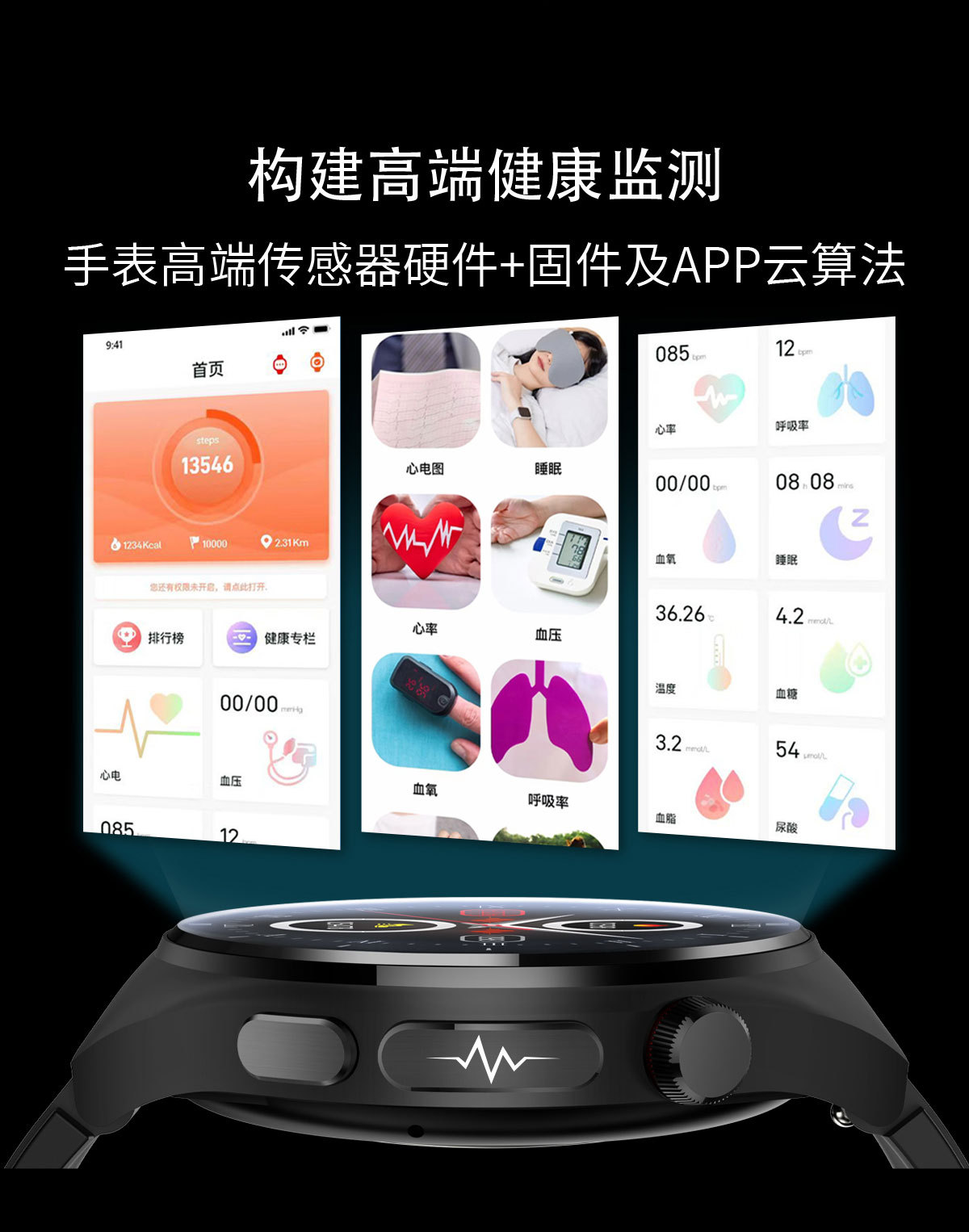 2025新款ET340蓝牙通话心率血氧血氧尿酸血脂智能手表ECG+PPG+SOS-阿里巴巴