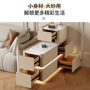 智能沙发边柜客厅收纳侧边几实木置物柜多功能无线充电沙发边柜-阿里巴巴