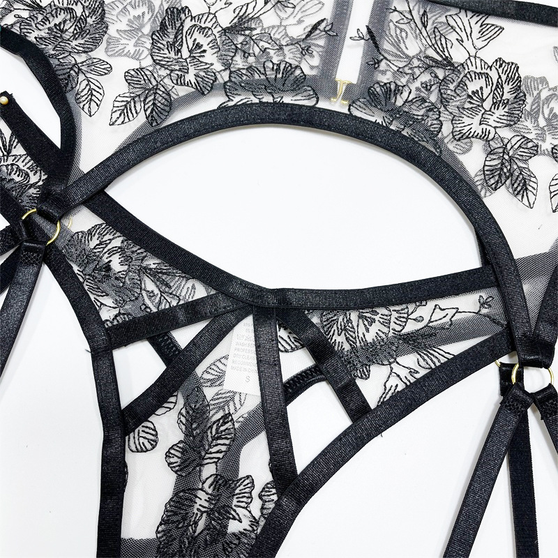 Femme Ensemble Lingerie Dentelle Fleurs Brassière Jarretière Sexy Porte