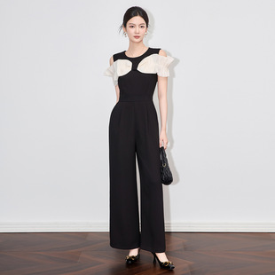 2509104-醋酸时尚阔腿裤露肩气质拼蝴蝶结女夏高腰连体裤南油高货-阿里巴巴