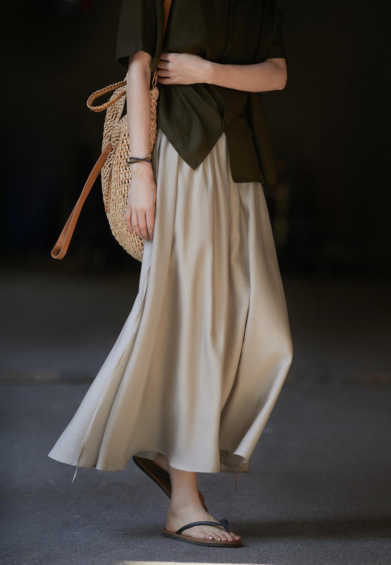 ｜园游会.半裙｜ 优雅显瘦A字伞裙/垂坠顺滑天丝佰搭半身裙-阿里巴巴