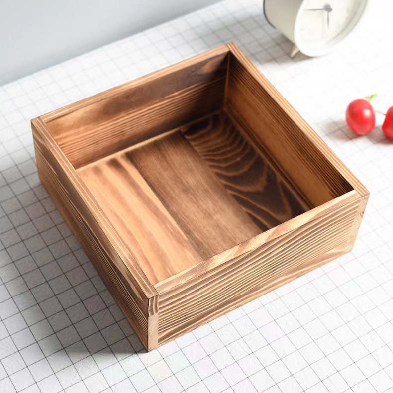 customized burnt color wooden box uncovered storage box simple jewelry ...