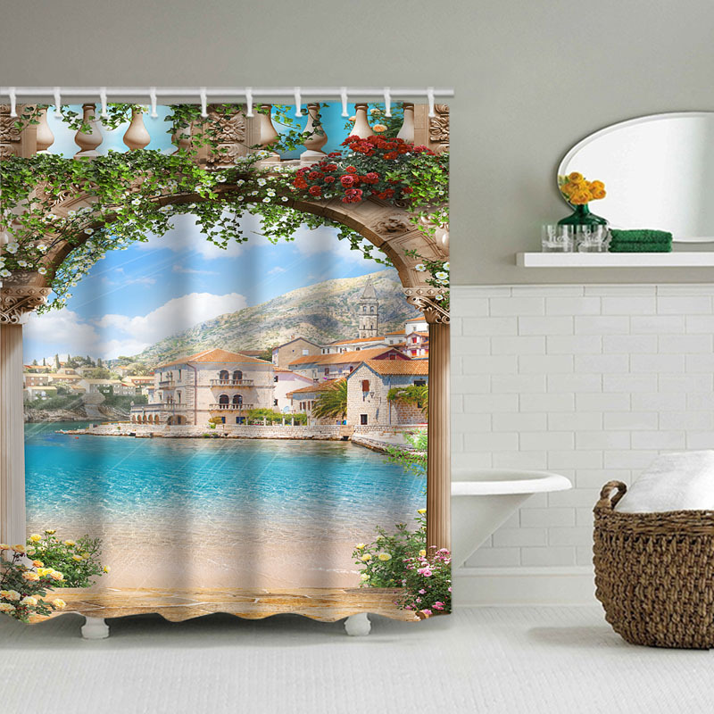 唯美风景浴帘3D打印浴室窗帘免打孔洗澡帘淋浴帘隔断帘防水布浴帘采购价格、怎么样、行情市场-CCEE选品中心