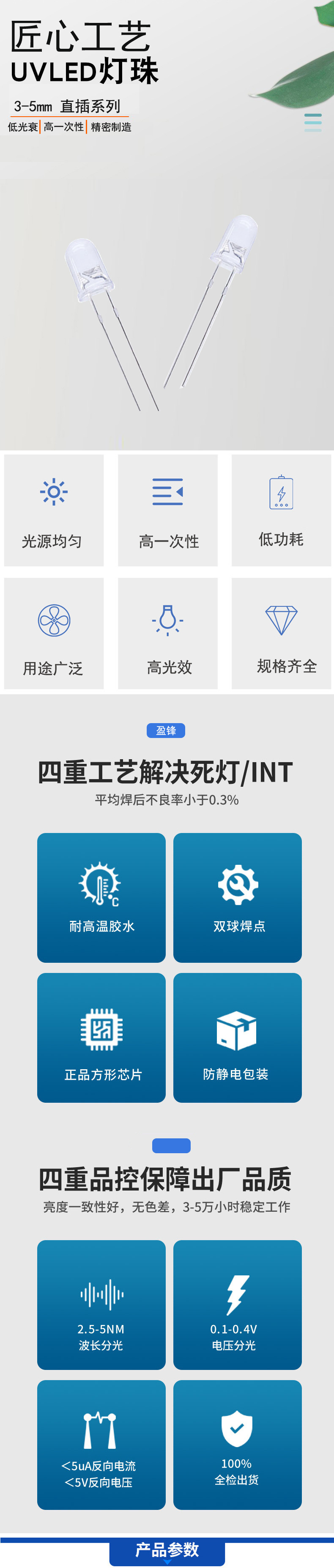 3mm紫外LED灯珠插件UV365nm 380nm 400nm 440nm 395nm发光二极管-阿里巴巴