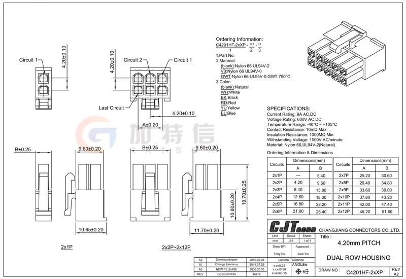 C4201HF-2x2P CJT长江连接器原装正品 双排胶壳 连接器 间距4.2MM-阿里巴巴