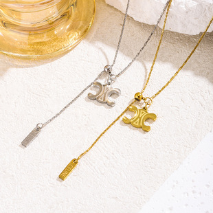 新款轻奢凯旋门图案吊坠抽绳18K电镀钛钢项链女高级感时尚锁骨链.-阿里巴巴