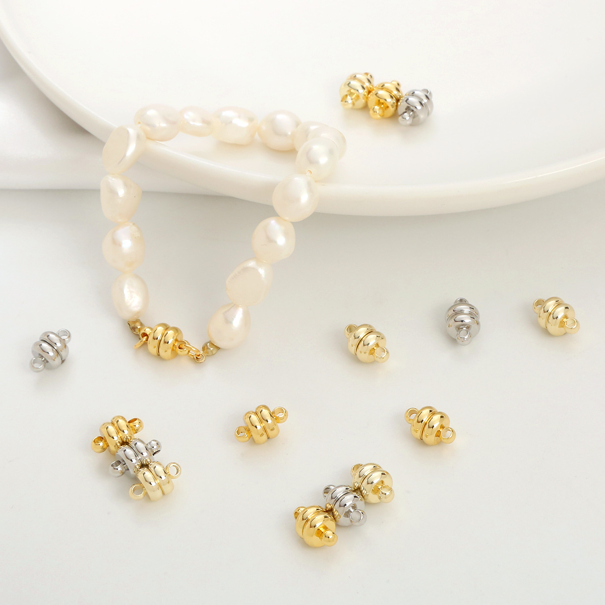 铜保色强磁扣镀18K真金汉堡包磁铁扣DIY包金配件项链连接磁吸搭扣-阿里巴巴