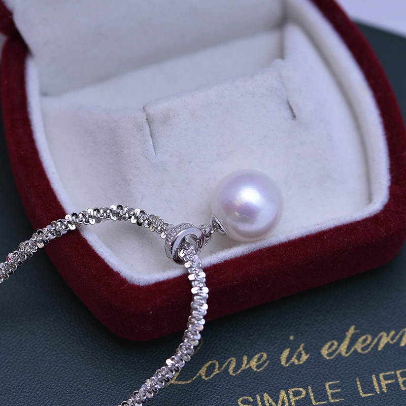 淡水13-14mm白色正圆强光细微瑕大珍珠吊坠S925银色万能扣星光链-阿里巴巴