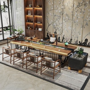 循环流水茶桌景观一体养鱼茶桌中式茶台胡桃木河流桌水流实木茶台-阿里巴巴