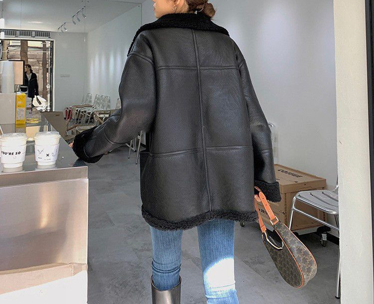 杨幂同款皮毛一体羊羔毛皮草外套女中长款廓形羊剪绒冬季大衣-阿里巴巴