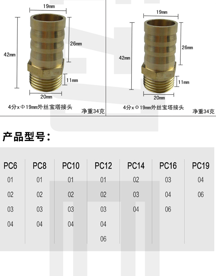 气动铜宝塔接头PC6-01 PC8-02 PC10-03 PC12-04 PC19-06 PC25-1寸-阿里巴巴