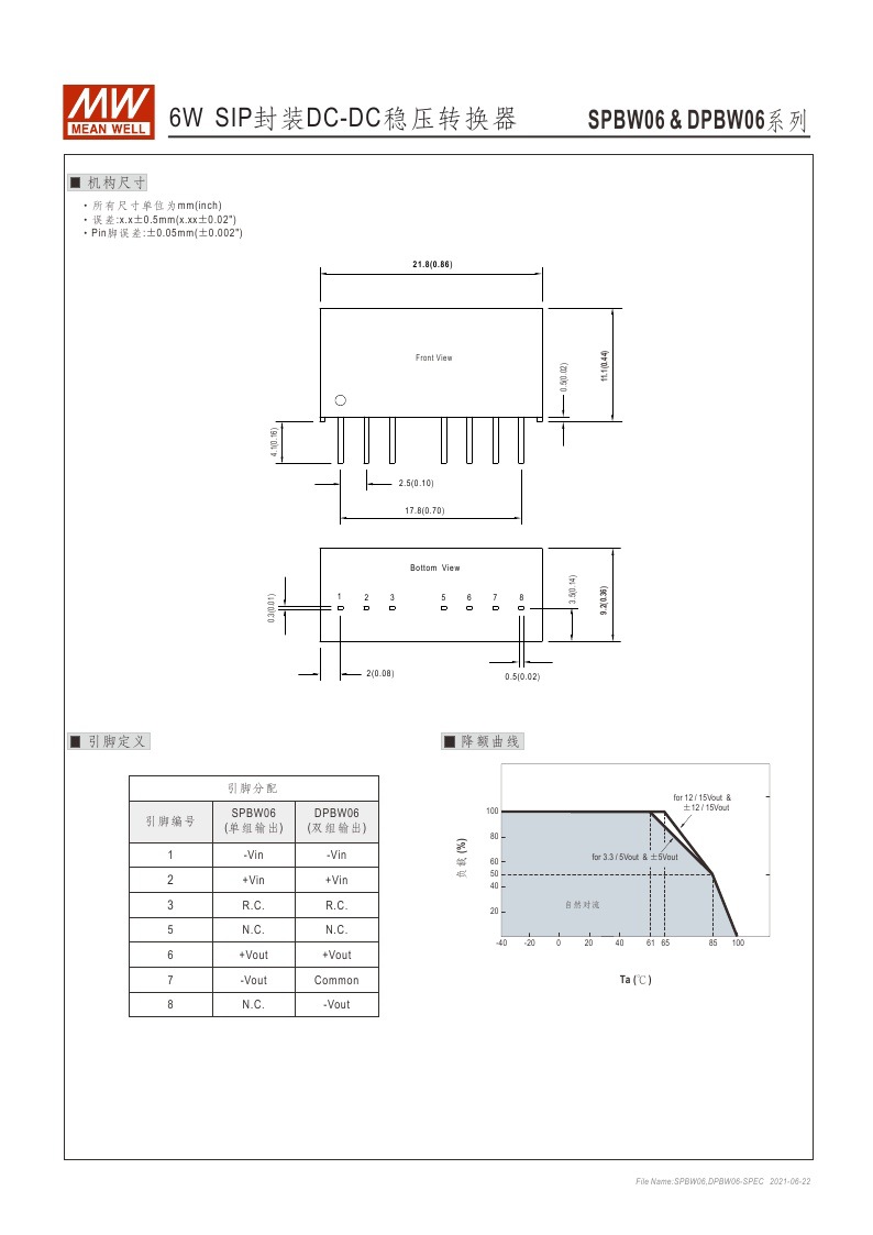 台湾明纬电源器SPBW06 / DPBW06/F/G/DC-DC封装DC-DC 稳压转换器-阿里巴巴