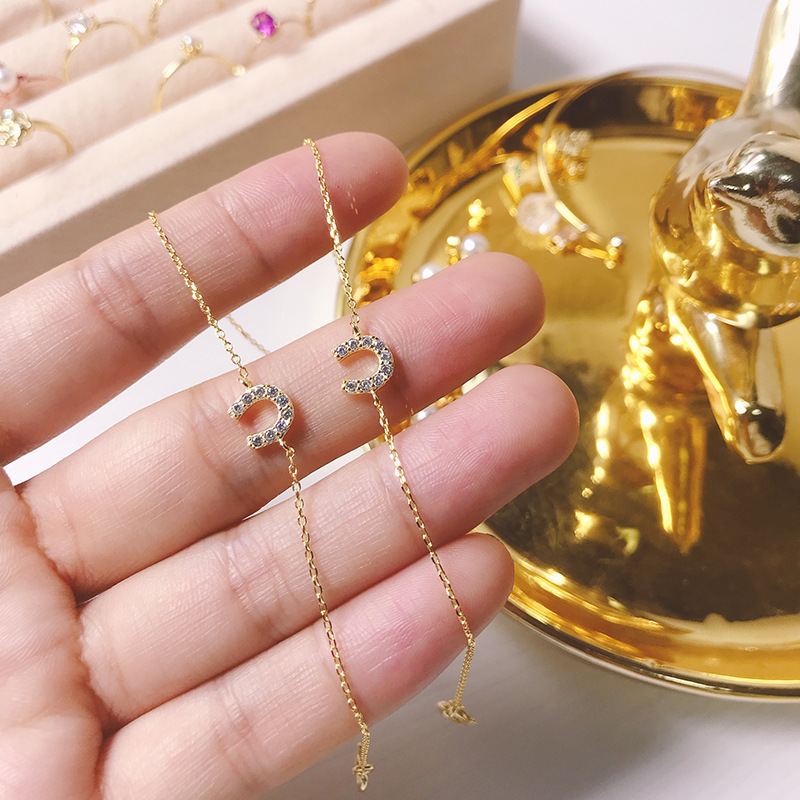 日式轻奢马蹄U形手链S925纯银镀金色小众细款女简约百搭24年新款-阿里巴巴