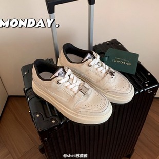 【sheii苏茵茵】求对比版本~爆裂纹银色锁扣厚底休闲板鞋女小白鞋-阿里巴巴
