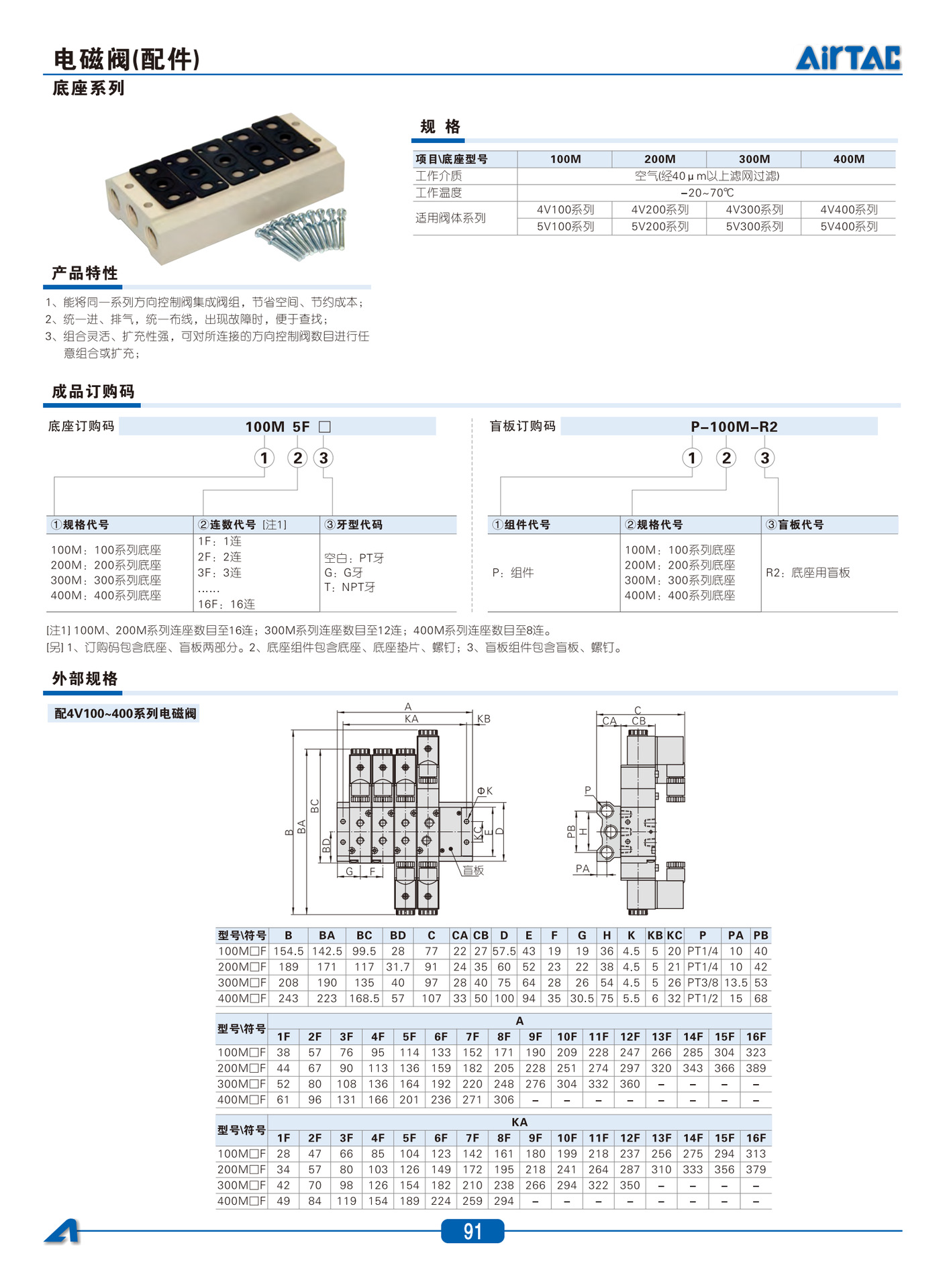 AirTac/亚德客电磁阀底座100M系列汇流板适用于4V100系列-阿里巴巴