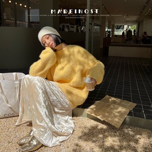 MADEINOST秋冬女装趋势慵懒风设计感重工钉珠宽松大毛衣上衣现货-阿里巴巴