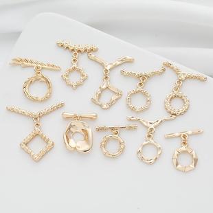 14K包金保色铸铜镀金几何花纹OT扣连接扣珍珠手链项链IQ扣diy配件-阿里巴巴