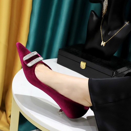 237-K76 Banquet Women's Shoes Mid Heel Thin Heel Thickened Suede ...