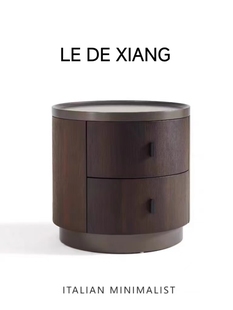 W8意式极简poliform烟熏色实木圆形床头柜简约现代圆柜储物柜床边-阿里巴巴