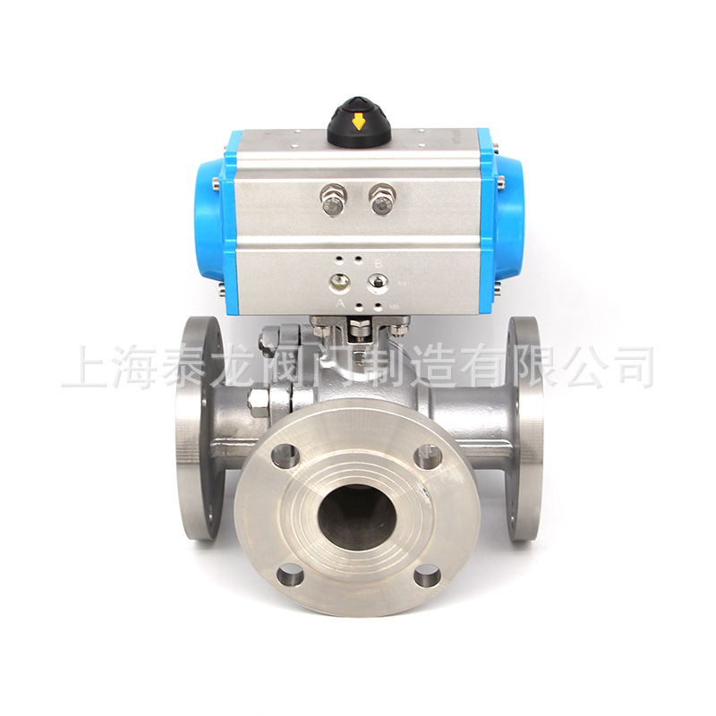 Q644F-16P Q645F-16P不锈钢304法兰气动三通球阀T型L型换向水油气-阿里巴巴
