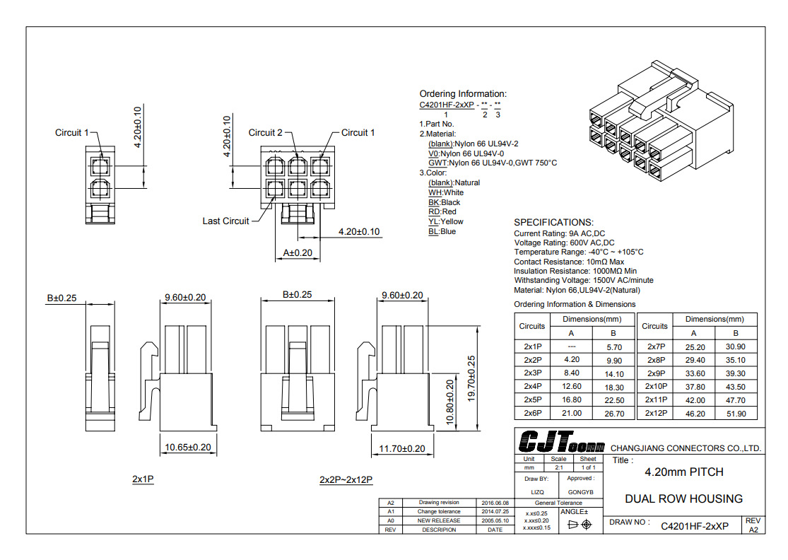 CJT现货C4201HF-2x1P胶壳线对板连接器 智能穿戴用长江连接器-阿里巴巴