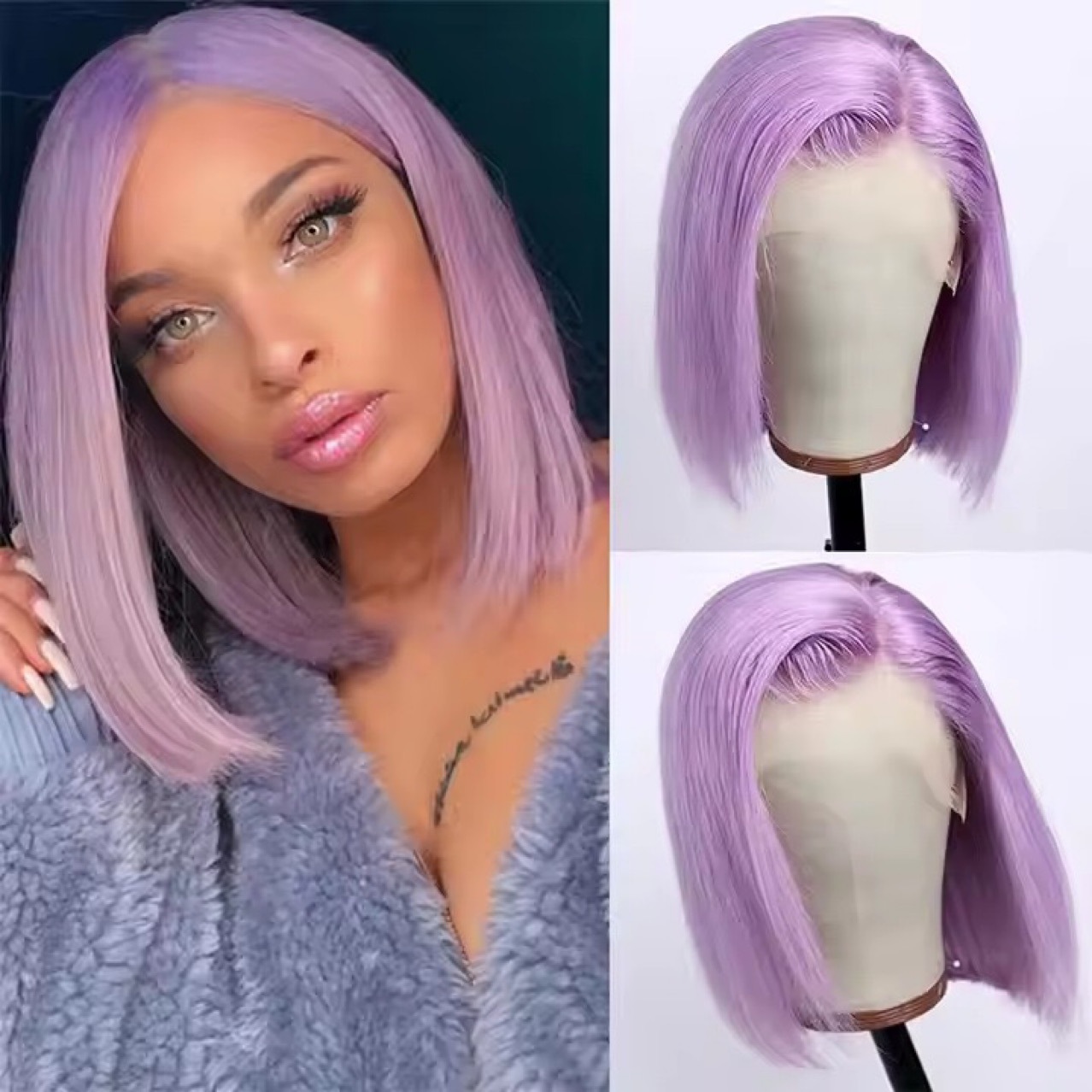 Colored purple Bob Human Hair Wigs 13*4 Lace Frontal Short-阿里巴巴