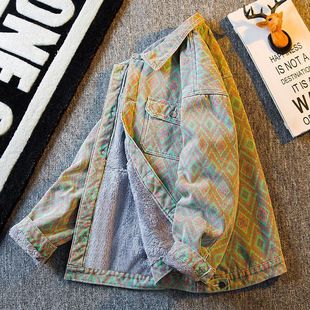 男装重磅冬季加绒加厚外套男高级感痞帅潮牌印花男士保暖牛仔夹克-阿里巴巴