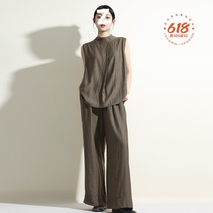 KY66 2024新品 醋酸人丝套装 背心无袖上衣 阔腿裤子-阿里巴巴
