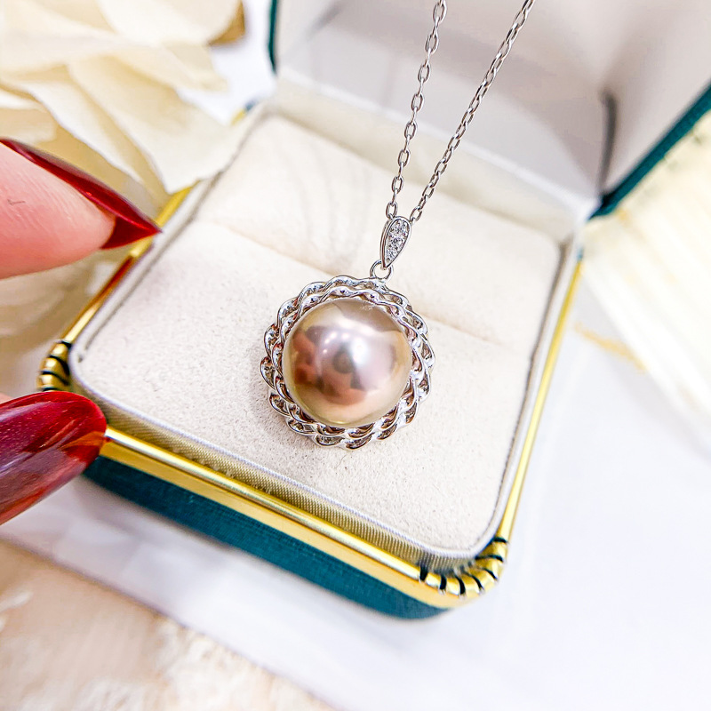 DIY珍珠配件 S925银吊坠空托 遮瑕女款项链坠配12-13mm圆珠 30578-阿里巴巴