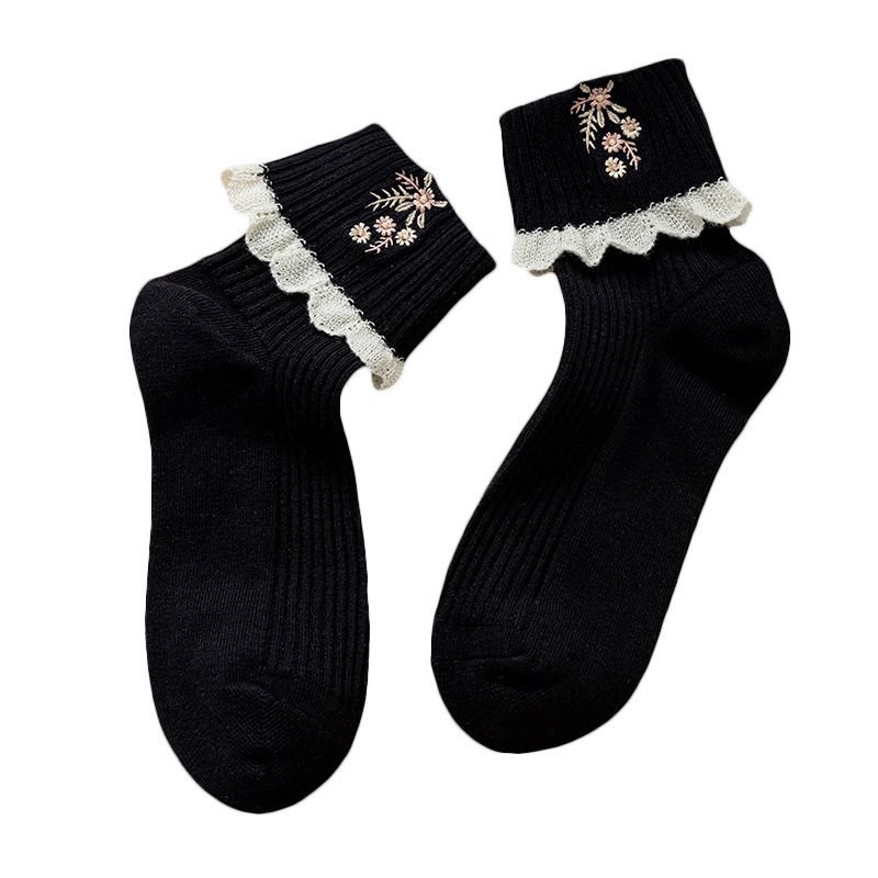 Lace socks women's cute Japanese style flip vintage small flower ...