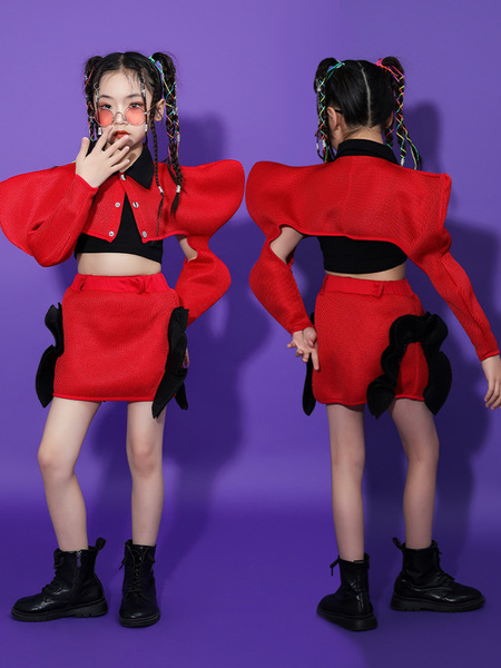Red Hiphop dance costumes for girls street jazz hip hop rapper singers ...