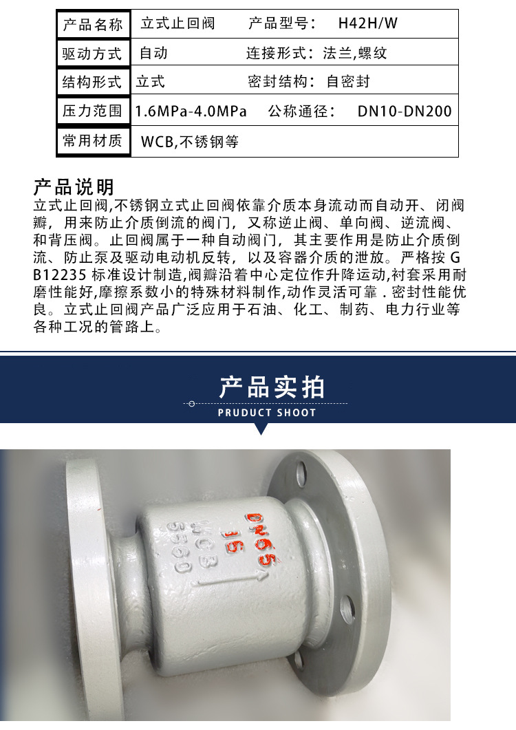法兰立式止回阀H42H-16C消声单向阀铸钢升降式逆止阀温州厂家-阿里巴巴