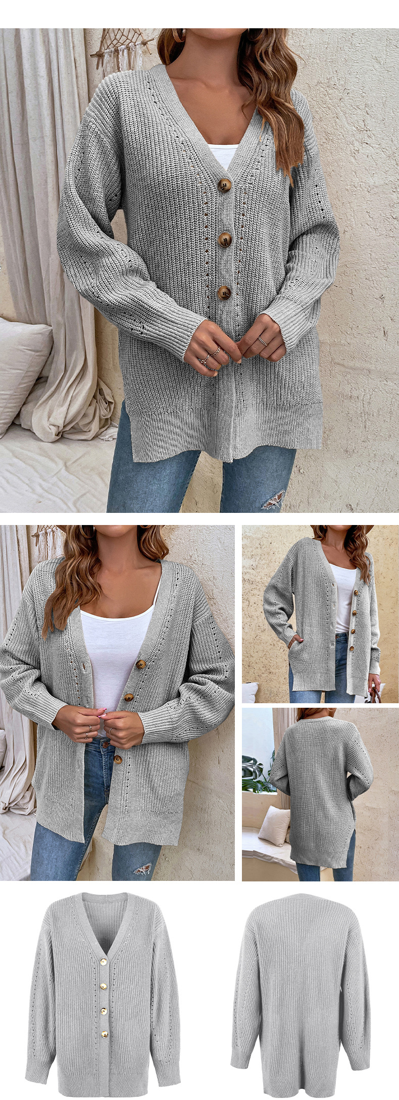 Women's Hollow Casual Solid Color Knitted Cardigan
