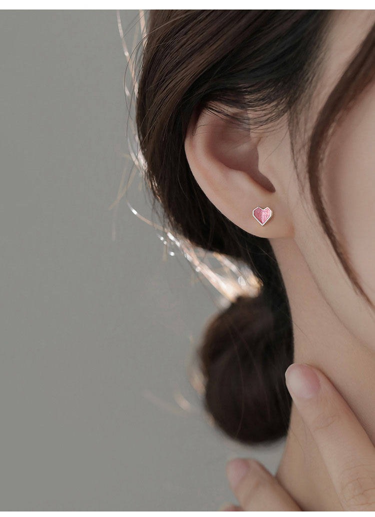 帝丰s999纯银爱心耳钉女2023年小众设计感粉色耳环轻奢圣诞节耳饰-阿里巴巴