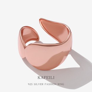 TJ1270韩版S925银戒指女ins简约设计不规则质感宽面几何开口指环-阿里巴巴