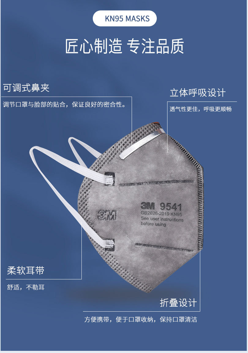 3M 9541耳带式透气防雾霾活性炭口罩KN95防尘防颗粒物口罩20只/盒-阿里巴巴