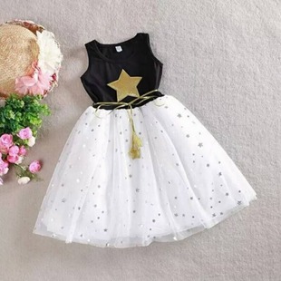 White Black Summer Kids Girl Dresses Gold Star Baby Clothes-阿里巴巴