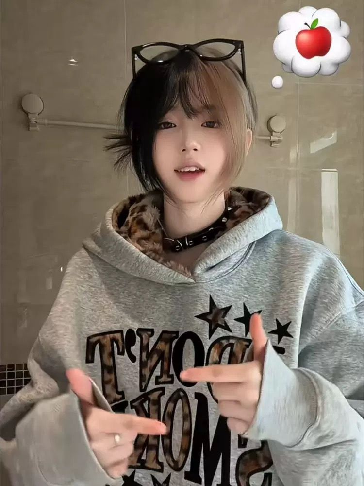 豹纹撞色贴布绣星星字母连帽卫衣女秋冬新款加绒重磅美式潮牌上衣-阿里巴巴