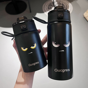 无印平替水杯保温杯女简约表情便携不锈钢茶杯高颜值新款学生杯子-阿里巴巴