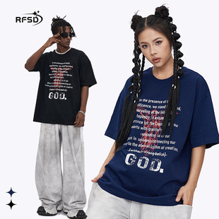 RFSD男装|个性裂纹印花T恤2024夏季新品宽松潮牌男式圆领上衣-阿里巴巴