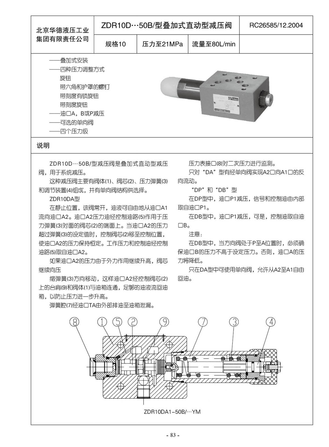 华德ZDR6DP叠加式直动减压阀连接先导带锁四种调节减压压力单向阀-阿里巴巴
