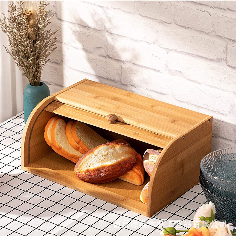 Bamboo and Wood Bread Box Double Layer Bread Storage Box Transparent ...