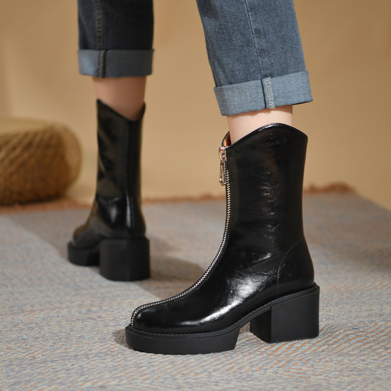 Chiko Mecha Round Toe Block Heels Boots