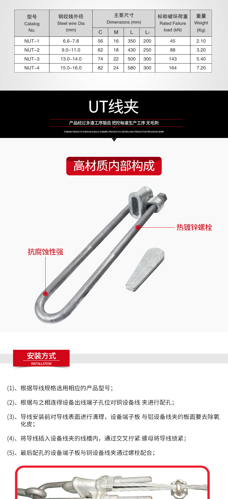 NUT线夹NUT-1-2-3-4 可调式UT线夹 热镀锌锻造铁 永久电力金具-阿里巴巴
