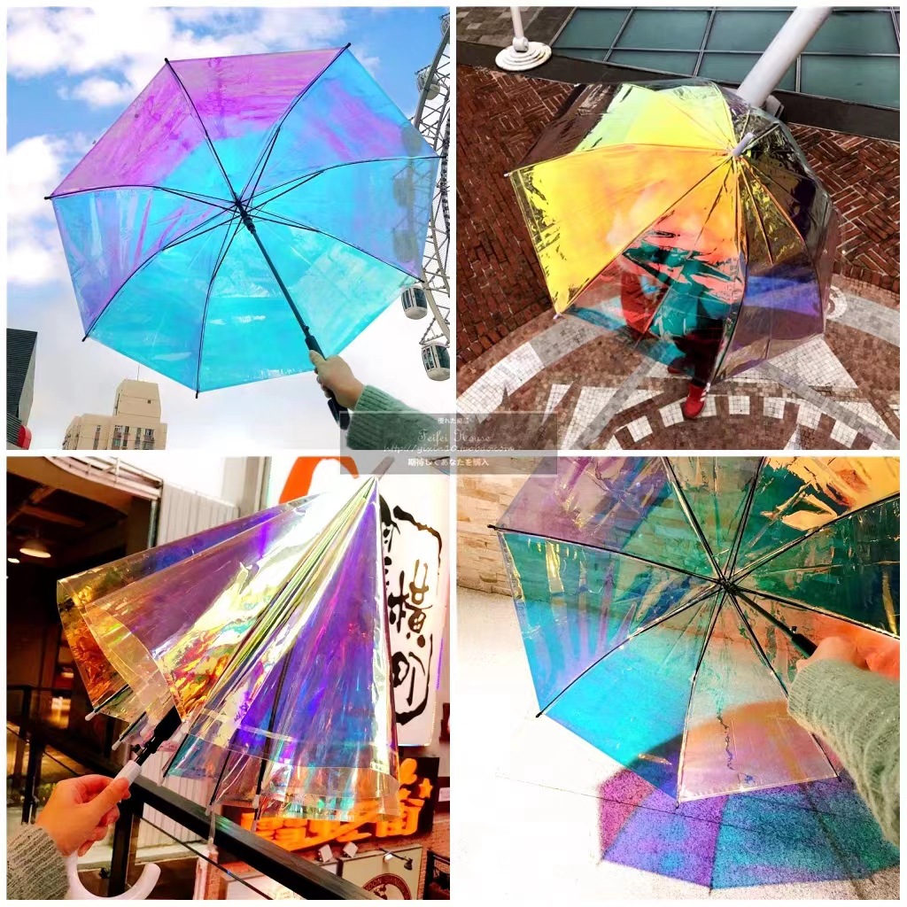 七彩透明雨伞幻彩色透明时尚雨伞加厚镭射透明伞可印logo广告伞等-阿里巴巴