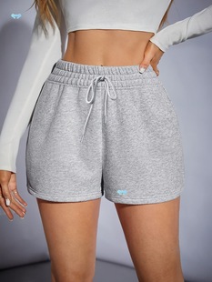 Women's Light Grey Drawstring Shorts - Casual Summer Beach &-阿里巴巴