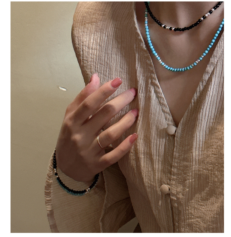 s925纯银fever同款串珠项链ins博主穿搭单品玛瑙松石可叠戴锁骨链-阿里巴巴