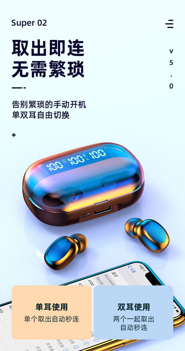 M8无线蓝牙耳机5.2双耳入耳式工厂跨境超长待机续航tws私模爆款T3-阿里巴巴