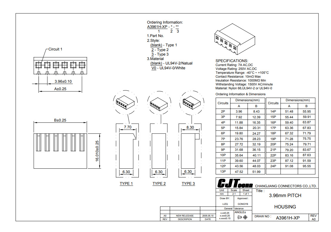 拍前咨询CJT胶壳线对板连接器正品A3961H-XP 新能源用长江连接器-阿里巴巴
