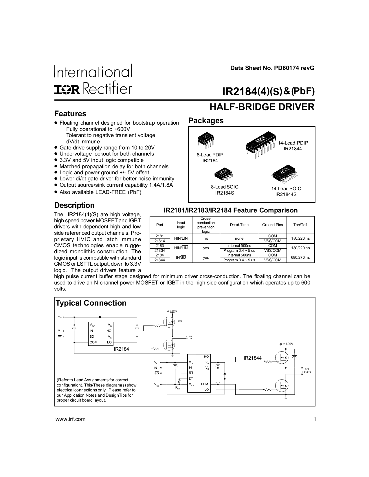 INF英飞 IR2184PBF DIP-8 IR2184 栅极驱动芯片 600V半桥式驱动器-阿里巴巴